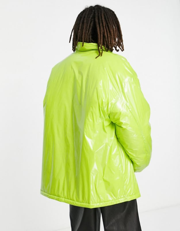 ASOS DESIGN extreme oversized vinyl puffer coach jacket in green