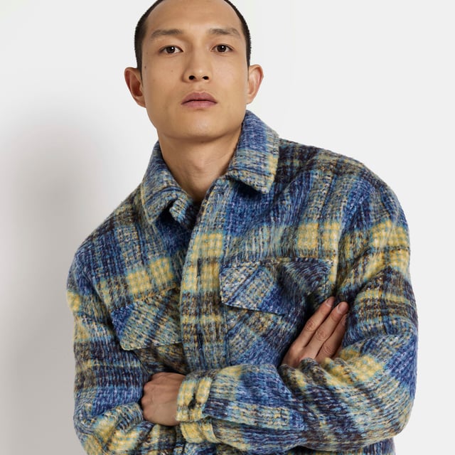 River Island Mens Shacket Blue Regular Fit Check Quilted