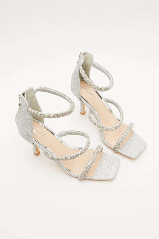 Silver Shimmer Embellished Heeled Sandals