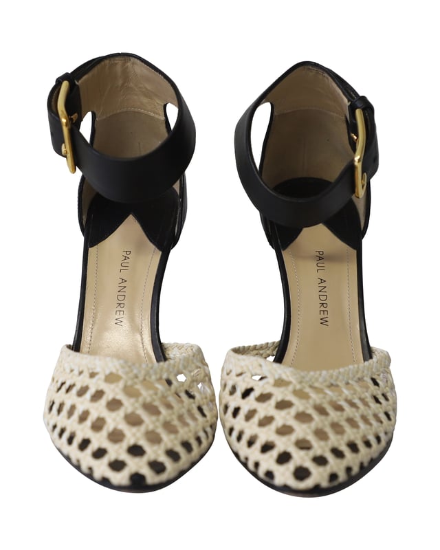 Paul Andrew Cane Weave Heeled Sandals in Dark Chocolate Brown and Cream ...