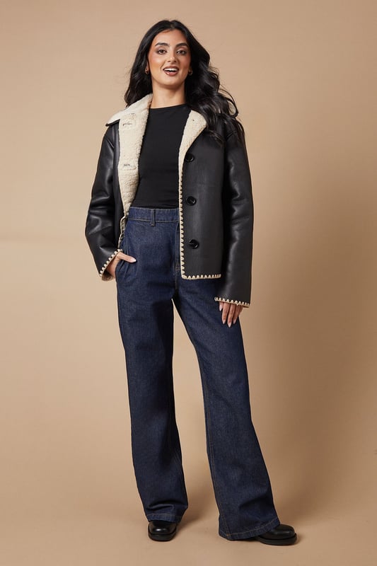 Toggle Detail Shearling Bonded Jacket