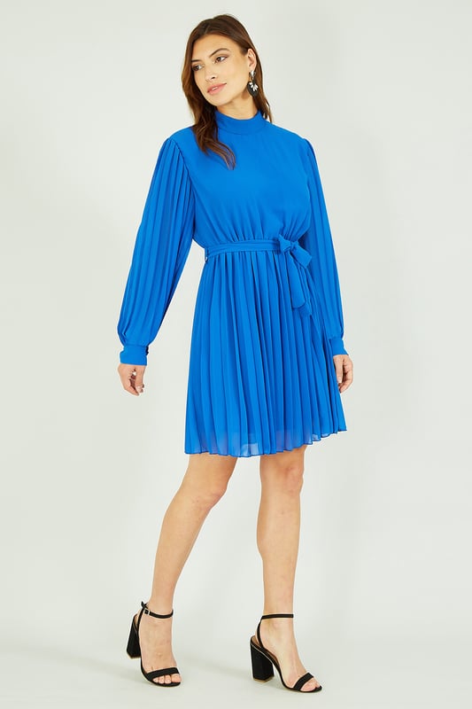 Mela Blue Long Sleeve High Neck Tunic Dress