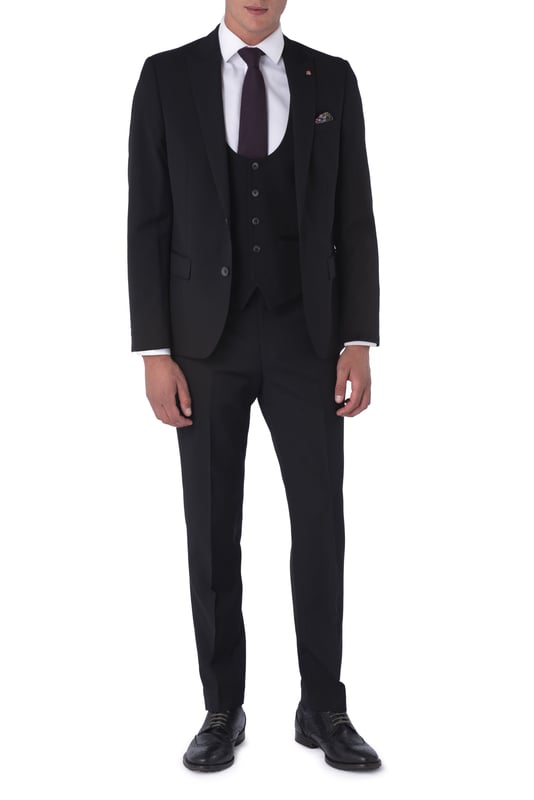 Alvin Harry Brown Black Three Piece Slim Fit Suit