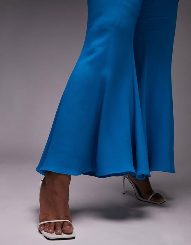 Topshop Curve Premium Limited Edition flared trousers in blue