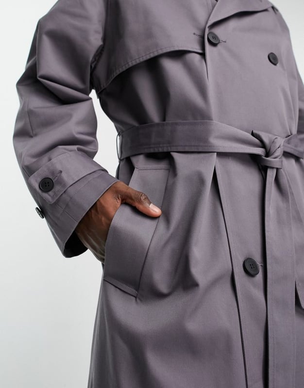 ASOS DESIGN extreme oversized trench coat in slate grey