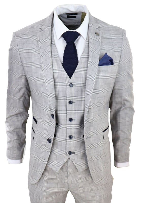 Herr Grey 3 Piece Tan Brown Check Tailored Fit Kostym