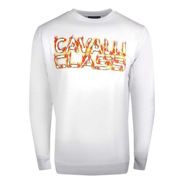 Cavalli Class Fire Logo Design Vit Sweatshirt