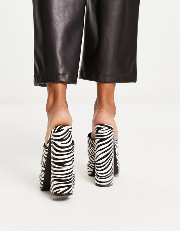 Public Desire mega platform mule heeled sandals in zebra-Multi