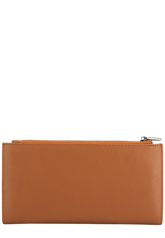 Smooth Leather Long Zip Top Pocket Purse