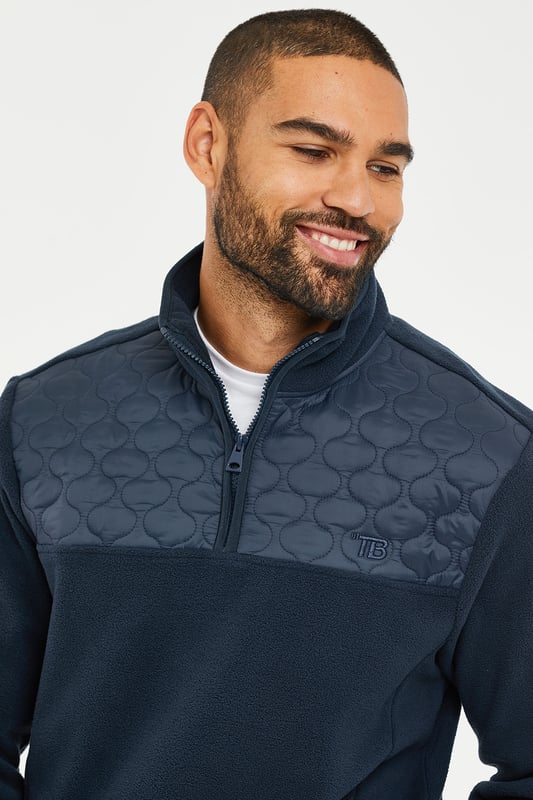 Navy 'Pedro' Quarter Zip Quilted Fleece Jumper