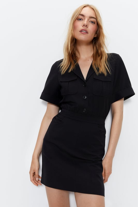 Tailored Utility Detail Mini Shirt Dress