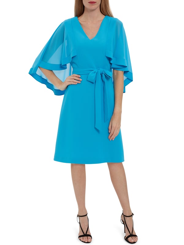 Chestina Moss Crepe Dress With Cape