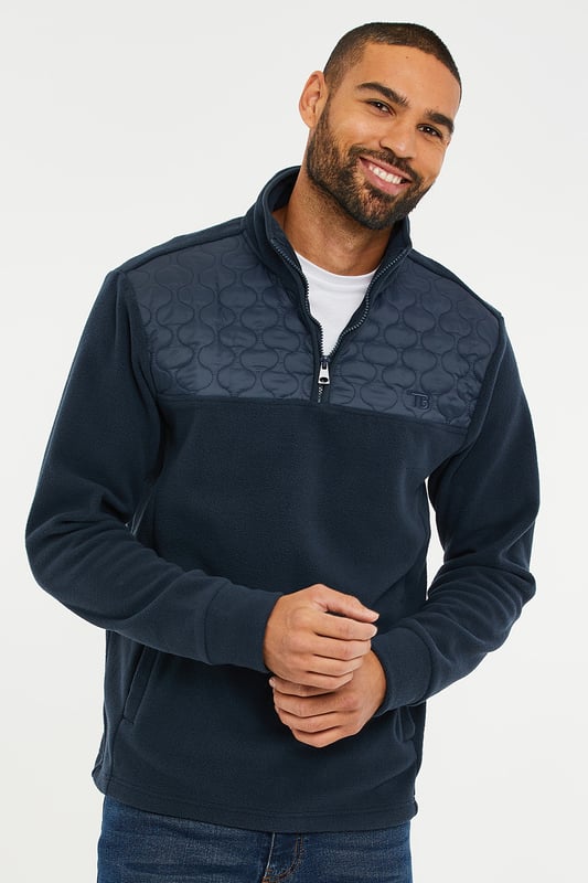 Navy 'Pedro' Quarter Zip Quilted Fleece Jumper