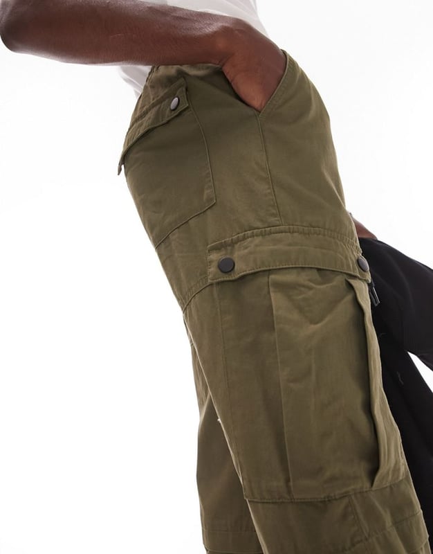 Topman skinny cargo trousers in khaki-Green