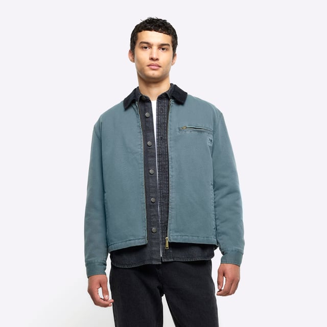 River Island Mens Jacket Washed Green Regular Fit Canvas