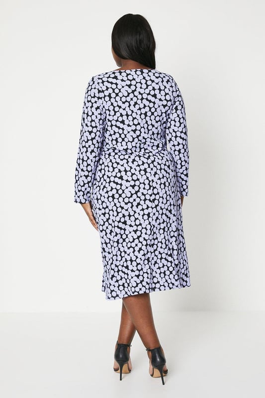 Curve Purple Spot Wrap Long Sleeve Midi Dress