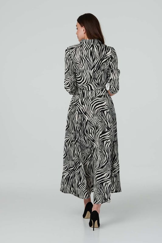 Zebra Print Midi Shirt Dress