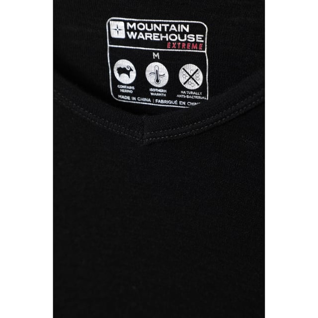 Mountain Warehouse Mens Merino Wool V Neck Base Layer Top (Black)