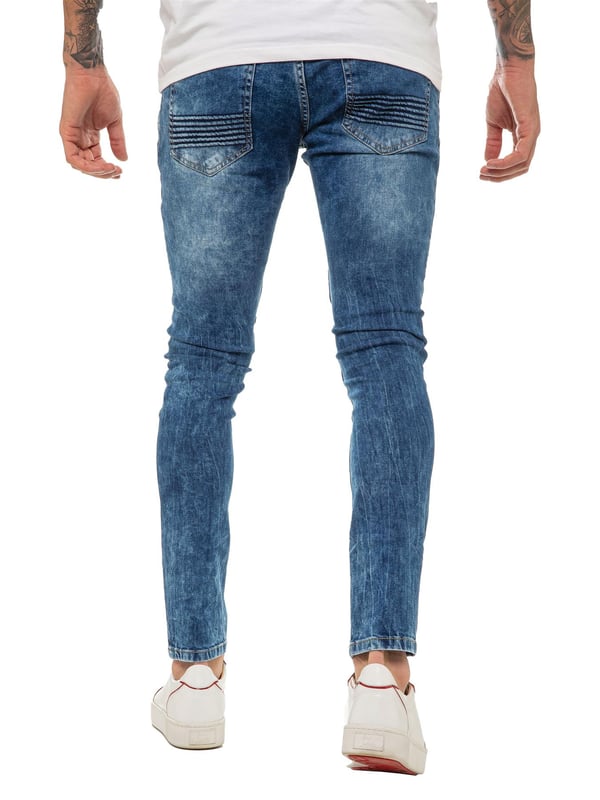 Enzo | Mens Skinny Stretch Biker Jeans - Blue Enzo | Mens Skinny Stretch Biker Jeans - Blue