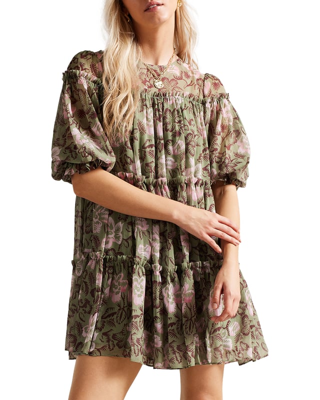 Ted Baker Bunnoo Printed Ggt Tiered Swing Dress, Khaki
