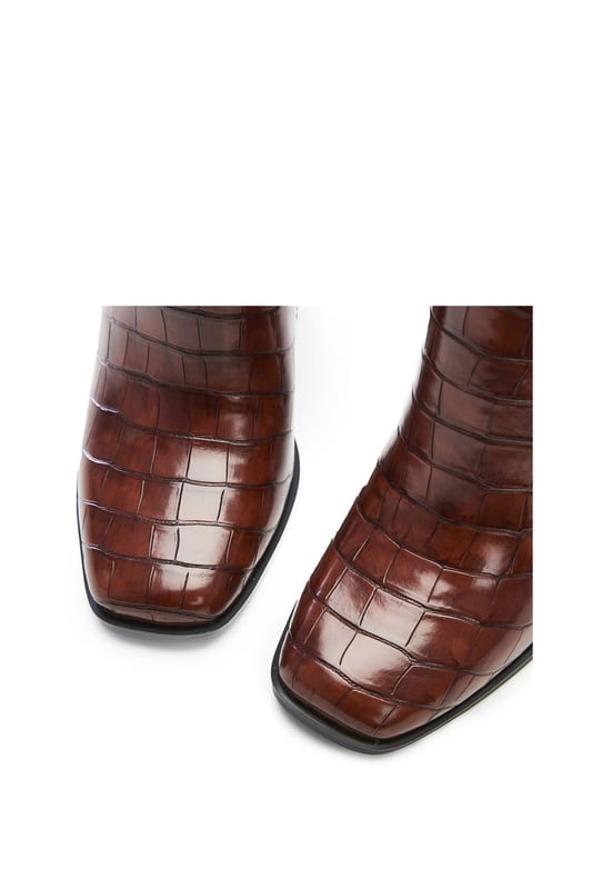 'Kiani' Brown Patent Mocc Croc Ankle Boots