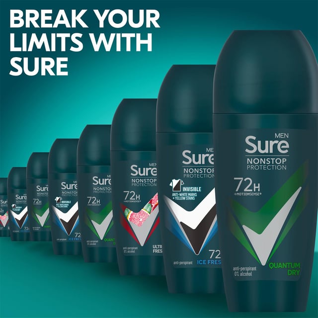 Sure Men Antiperspirant Deodorant Roll On 72H Nonstop, Quantum Dry ...