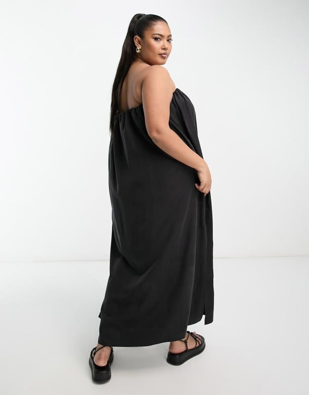 ASOS DESIGN Curve multiway button through midi smock cami dress in black