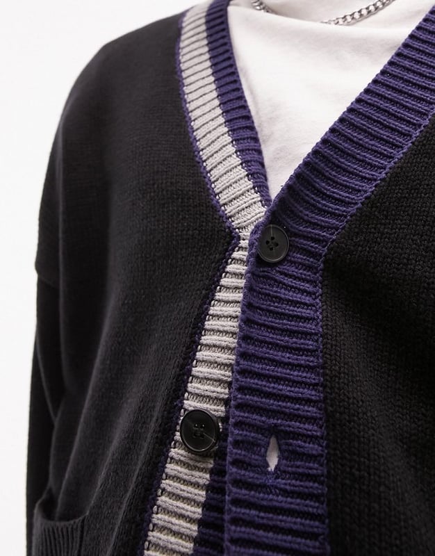 Topman oversized collegiate cardigan in black