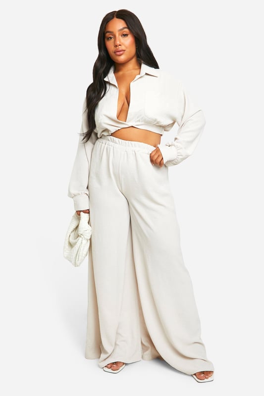 Plus Hammered Twist Front Shirt And Trouser Set