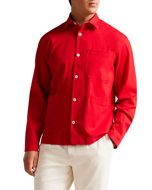 Ted Baker Arid Long-Sleeved Dropped Shoulder Shacket, Red