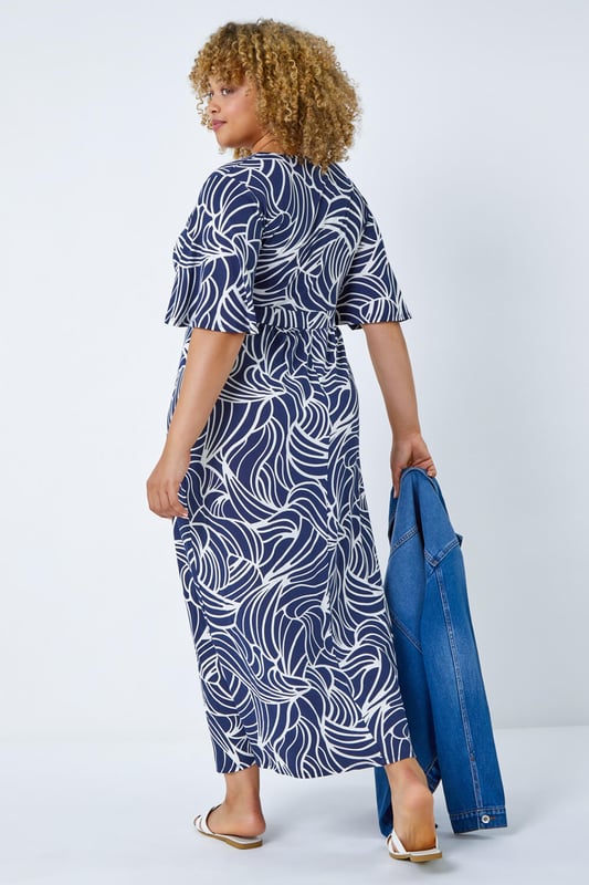 Curve Linear Print Midi Wrap Dress