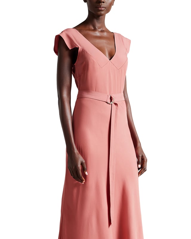 Ted Baker Noemi V Neck Bias Cut Midi Dress, Dusky Pink