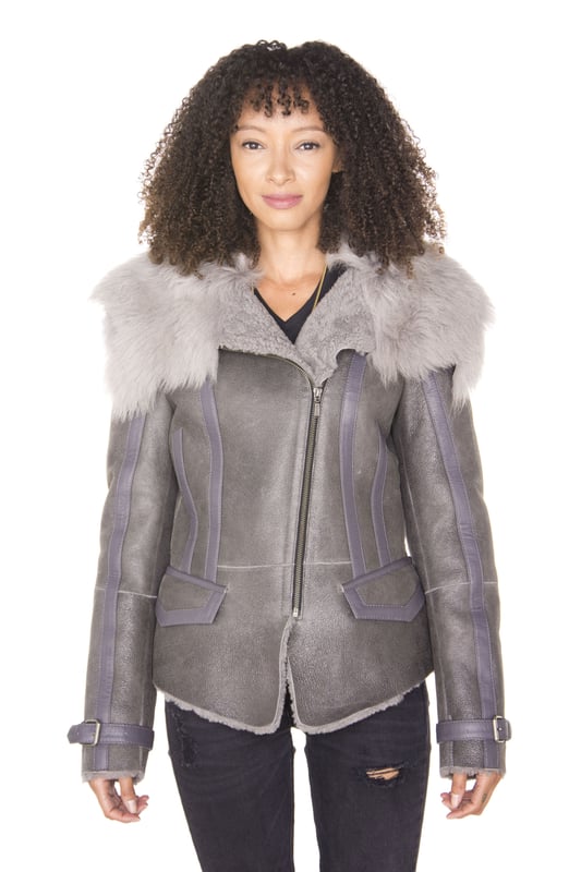 Damen Grå Toscana Shearling Flying Jacket-Teresina