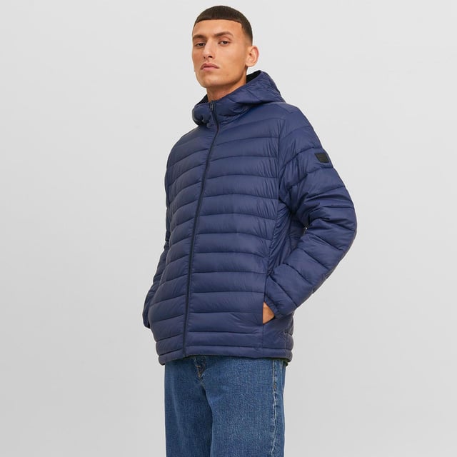 Jack & Jones Men's Hooded Puffer Jacket, Full Zip, Long Sleeve, Navy Blazer