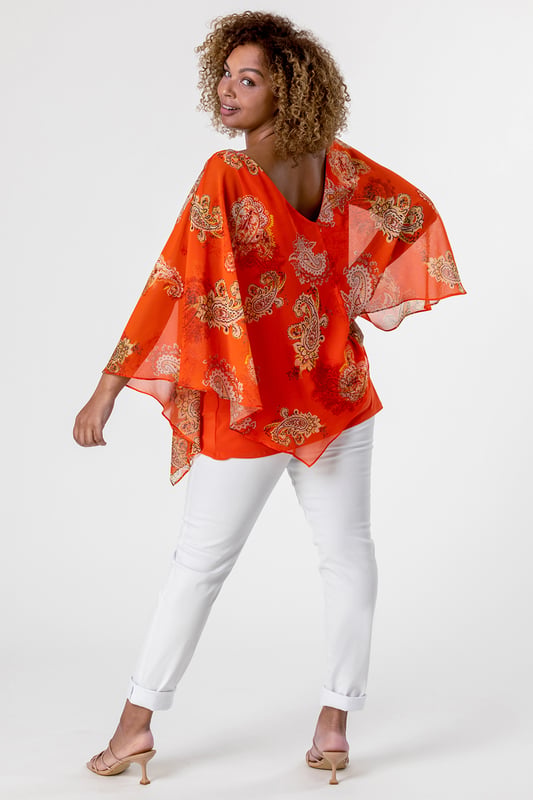 Curve Paisley Print Chiffon Top