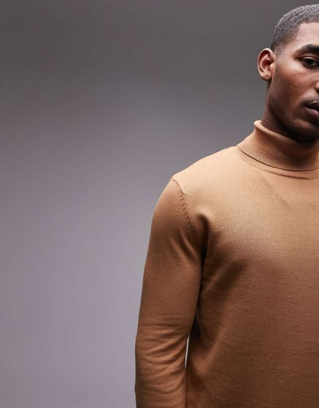 Topman roll neck jumper in camel-Neutral