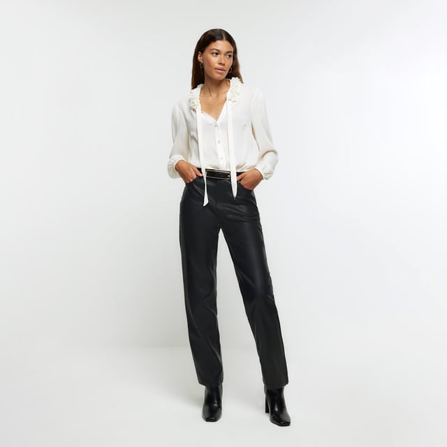 River Island Womens Blouse White Chiffon Corsage