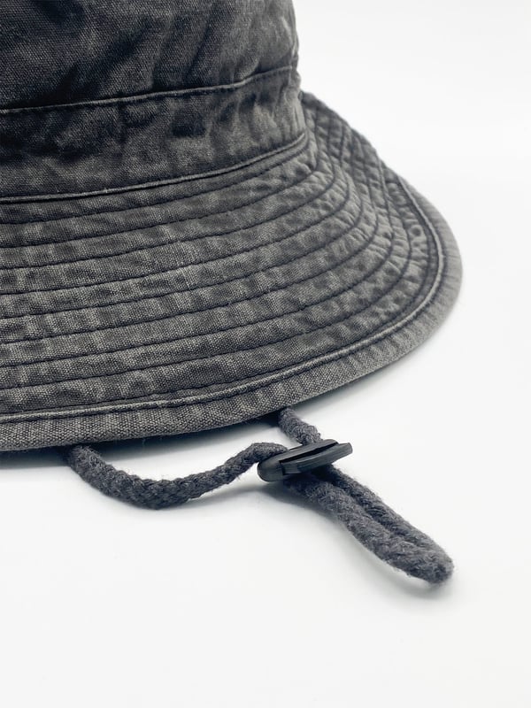Grey Distressed Denim Safari Bucket Hat with Toggle Adjuster