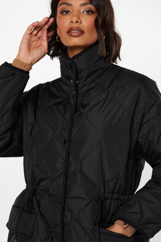 Drawstring Waist Padded Coat