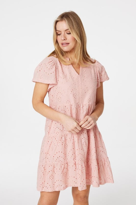 Pink Broderie Anglaise Short Dress
