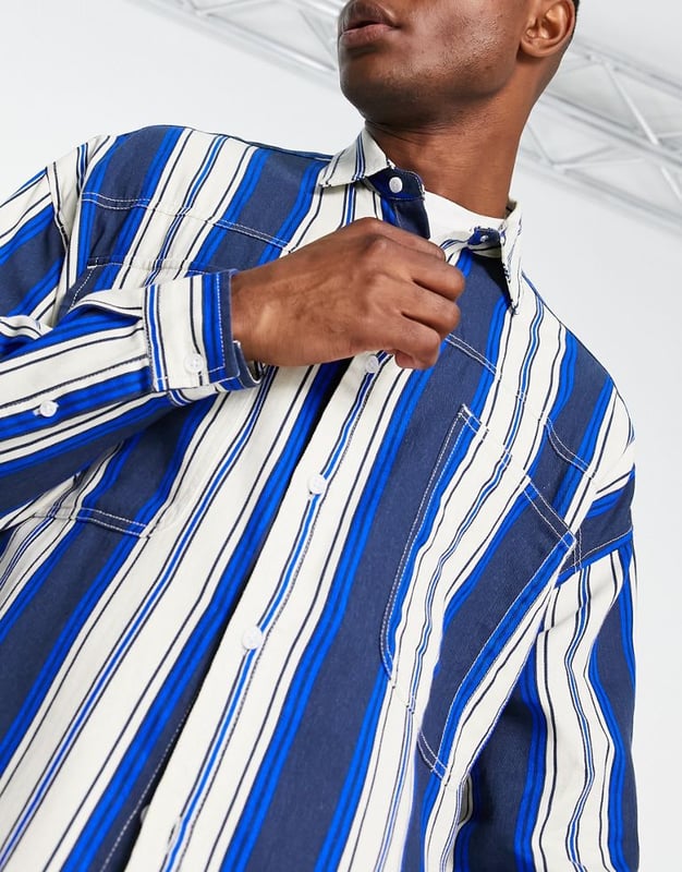 ASOS DESIGN extreme oversized shirt in vintage style stripe-Blue