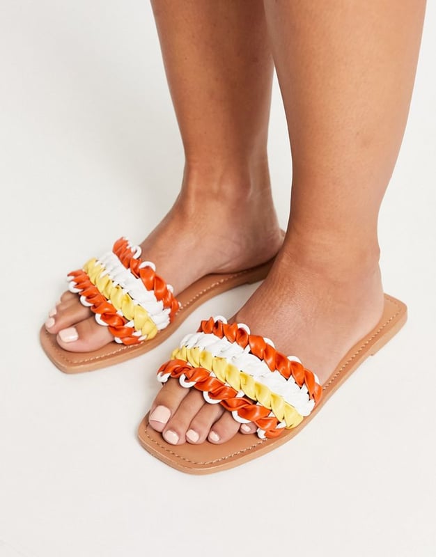 ASOS DESIGN Wide Fit Flora woven flat sandal in multi