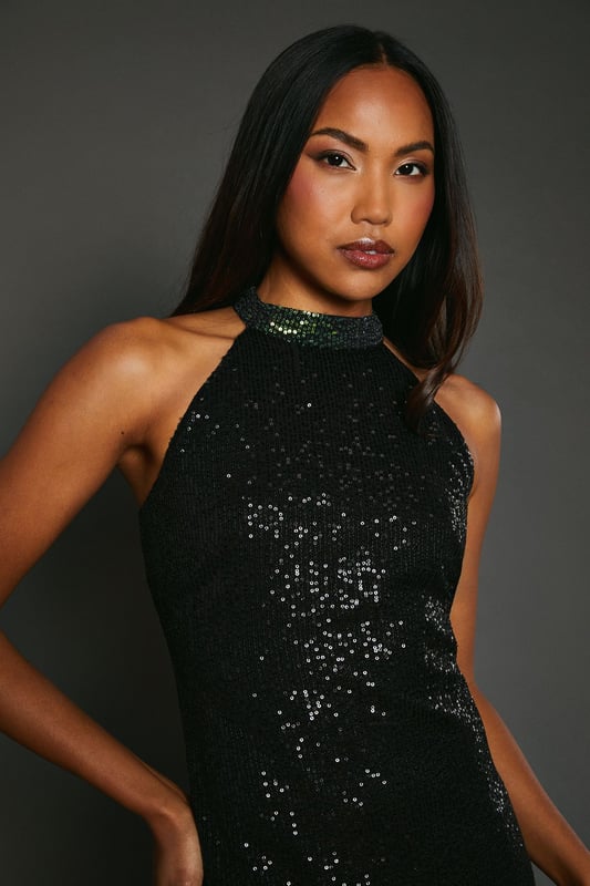 Ombre Sequin Halterneck Midi Dress