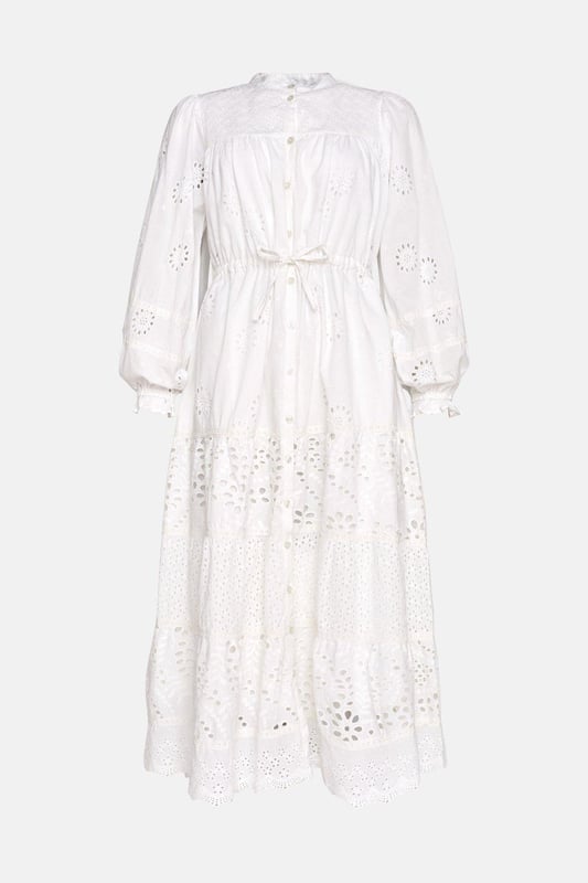 Broderie Drawstring Waist Midi Dress