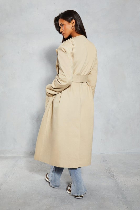 Pleated Structured Shoulder Trench Coat