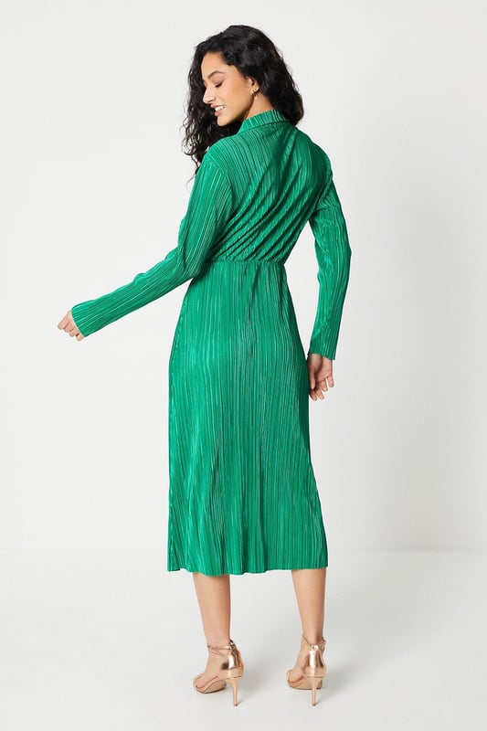 Plisse Midi Wrap Dress