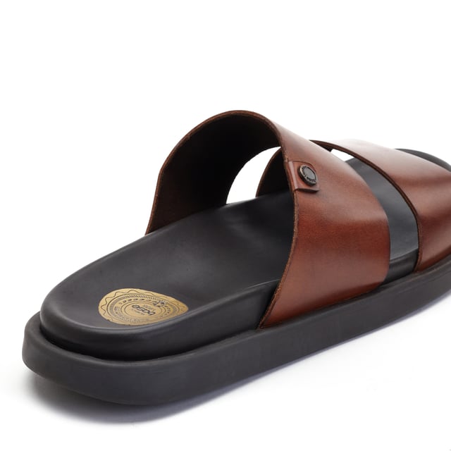 Base London Mens Leto Waxy Brown Leather Slide Sandal