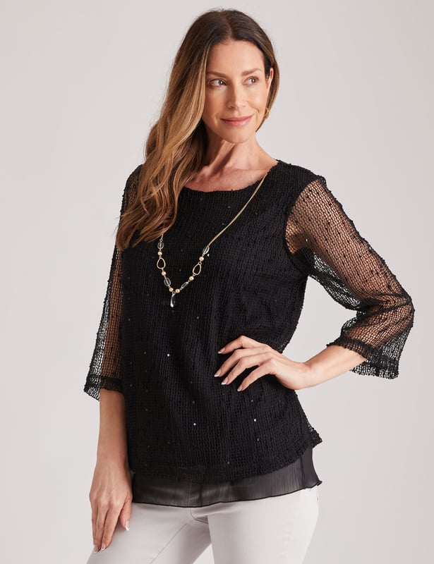 Womens Millers 3/4 Sleeve Popcorn Top