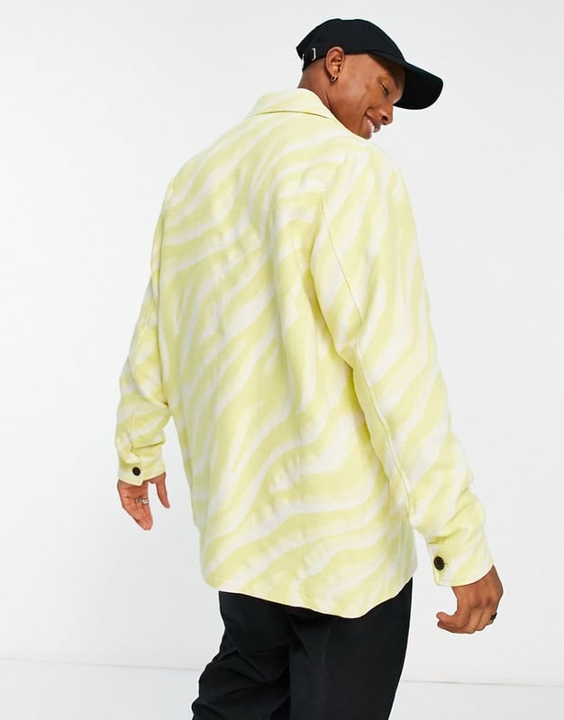ASOS DESIGN oversized lightweight shacket in yellow zebra print