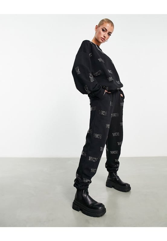Asos Weekend Collective Jogger With Hotfix Monogram In Black